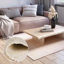 MyFlair Teppich &raquo;Dalia&laquo; rechteckig 10 mm H&ouml;he Handweb Teppich, Uni Farben, 90% Baumwolle, handgewebt, Wohnzimmer beige Baumwolle, Polyester B : 80cm 1 Stk., 