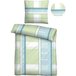 Bettw&auml;sche &raquo;Malea&laquo; 2 Stk. absolut b&uuml;gelfrei, pflegeleicht, Rei&szlig;verschluss, ganzj&auml;hrig nutzbar gr&uuml;n Seersucker, Obermaterial: 100% Polyester B/L: 135cm