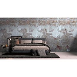 Livingwalls living walls Fototapete &raquo;Steinwand Fototapete&laquo; matt glatt Tapete Steinoptik Stein-Tapete Loft Industrial Used Look rot Vlies B/L: 1,59m x 2,8m, Rollen