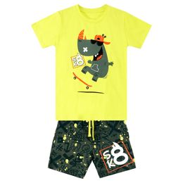 Denokids Set 'Skater Hippo' Jungen Gr&ouml;&szlig;e 116 hellgr&uuml;n / dunkelgr&uuml;n / wei&szlig;