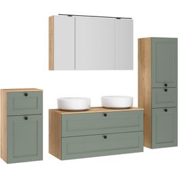 Nobilia Badm&ouml;bel-Set &raquo;Cascada&laquo; Set, inkl. 2 Aufsatzwaschbecken und Spiegelschrank mit Beleuchtung, 6 Stk. tlg. B/H/T: 230cmcm x 184cmcm x 48,2cmcm
