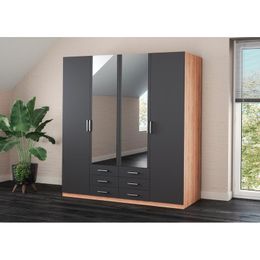 Priess Kleiderschrank &raquo;Amsterdam, viel Stauraum durch viele Schubk&auml;sten, Spiegelt&uuml;ren&laquo; Optional mit LED-Beleuchtung, Made in Germany schwarz 