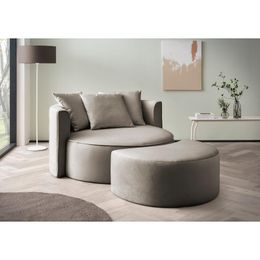 LeGer Home by Lena Gercke XXL-Sessel &raquo;ISALIE Samtoptik, Rundsessel m. Hocker, Lesesessel,Loveseat,Big-Sessel&laquo; Set, trendige Bezugsstoffe, 3 Zierkissen