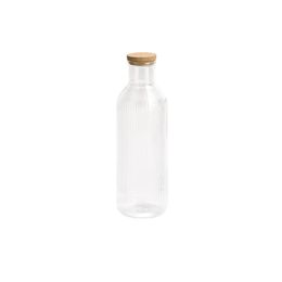 APS Karaffe &raquo;LINES, 1 Liter, aus Glas, mit Deckel aus Kork&laquo; eleganter Krug mit moderner Linienstruktur transparent Glas 1.000ml