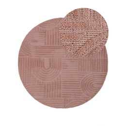 CarpetFine Teppich &raquo;Holly 4 - Soft Touch Microfaser Teppich&laquo; rund 12 mm H&ouml;he Boho Scandi, weiche dichte getuftete Hoch-Tief-Struktur, Wohnzimmer rosa 