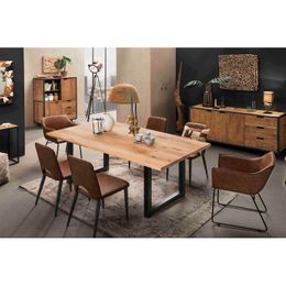Sit Esstisch &raquo;Lille Wildeiche Massivholz mit modernem Metall-Kufengestell&laquo; Ge&ouml;lte Wildeiche mit durchgehenden Lamellen & Kufengestell braun Platte 