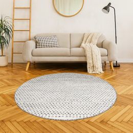 MyFlair Wollteppich &raquo;Wooly Nature&laquo; rund 10 mm H&ouml;he Handwebteppich, reine Wolle, Scandi Design, handgewebt, Wohnzimmer wei&szlig; Baumwolle, Wolle &Oslash; 150cm 1 Stk., 