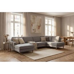 OTTO home Wohnlandschaft &raquo;Pinto Skandi, 350 cm, U-Form, XXL, mit Ottomanen&laquo; mit Keder, Massivholzf&uuml;&szlig;e Eiche ger&auml;uchert, Wellenunterfederung 100% 