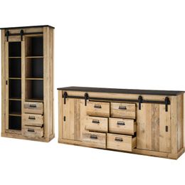 Home Affaire Wohnwand &raquo;Sherwood, Anbauwand im Industrial-Style, Komplettset, Wohnzimmer-Set&laquo; 2 Stk. tlg. braun B/H/T: 314cmcm x 201cmcm x 43cmcm