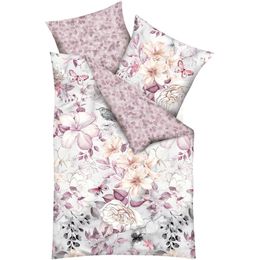 Kaeppel Wendebettw&auml;sche &raquo;Green Garden&laquo; 2 Stk. Mit Blumenmuster rot Mako-Satin, Obermaterial: 100% Baumwolle B/L: 155cm x 220cm, 1 Stk., 1 Stk., Mako-Satin, B/