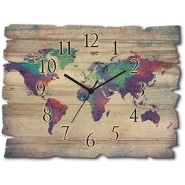 Artland Wanduhr &raquo;Holzuhr bunte Weltkarte&laquo; wahlweise mit Quarz- oder Funkuhrwerk, lautlos ohne Tickger&auml;usche bunt B/H/T: 40cm x 30cm x 0,6cm, Funkuhr
