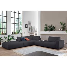 Musterring Ecksofa &raquo;LUCIA L-Form&laquo; in vielen Qualit&auml;ten und 4 verschieden N&auml;hten schwarz Flachgewebe FLORIS (100% Polyester);Flachgewebe VALMONT (60% Baumwolle/ 