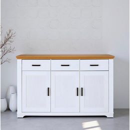 Inter Link Sideboard &raquo;Maluno, Kiefer Massivholz, Anrichte, Wohnzimmerschrank&laquo; 1 Stk. tlg. Kommode mit Soft-Close, Stauraum, BxTxH: ca. 166,4 x 48,3 x 104 cm wei&szlig;