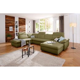 OTTO home Wohnlandschaft &raquo;Mauritius U-Form&laquo; mit Kopfteil- und Armlehnverstellung, wahlweise mit Schlaffunktion gr&uuml;n Struktur fein (100% Polyester);