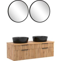 Welltime Badm&ouml;bel-Set &raquo;, Carlton Waschtisch-Set, 80 oder 120 cm, gestreift&laquo; 3 Stk. tlg. schwarz Holzwerkstoff Set 8: 3tlg. Waschtisch-Set 120cm: 2x 