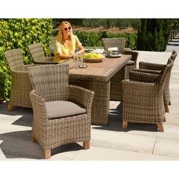 Merxx Garten-Essgruppe &raquo;Toskana&laquo; 6 Sessel, 1 Wangentisch 185x90 cm, inkl. Sitzkissen, 13 Stk. tlg. Aluminium, Polyrattan, Akazienholz FSC 100 %, 