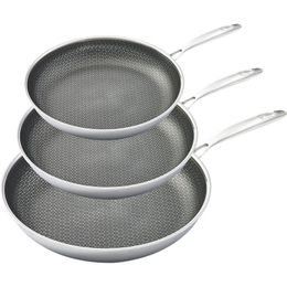 HENSSLERS Pfannen-Set Edelstahl Set, 1x Bratpfanne &Oslash; 20 cm, 1x Bratpfanne &Oslash; 24 cm, 1x Bratpfanne &Oslash; 28 cm, 3 Stk. tlg. 3-Schicht Material, 