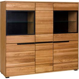 Home Affaire Highboard Aluglast&uuml;ren in Schwarz, T&uuml;ren mit dampfer, dunklen Innenr&uuml;ckseite braun Holz teilmassiv B/H/T: 162,5cm x 146,5cm x 40,5cm, 