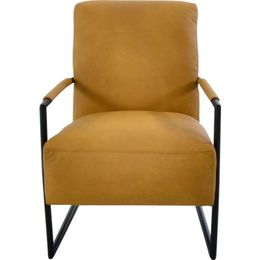 K+w Komfort & Wohnen K+W Komfort & Wohnen Cocktailsessel mit bezogenen Armlehnen, Gestell in Metall schwarz Struktur gelb Leder CLOUD, B/H/T: 62cm x 77cm x 83cm