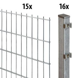 GARDEN 'N' MORE Doppelstabmattenzaun &raquo;Excellent&laquo; 15 Elemente f&uuml;r 30 m, LxH: 200 x 203 cm, mit 16 Pfosten grau Kunststoff, Stahl H/L: 200cm x 30m, 