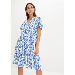 bonprix Damen bonprix Tunikakleid 1 tlg. f&uuml;r Fr&uuml;hling und Sommer, aus reiner Viskose, mit Volants, Halbarm blau 42, N-Gr