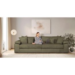 OTTO home Big-Sofa &raquo;Soft&Cosy XXL, B: 303 cm - OTTO. Verl&auml;ssliche Qualit&auml;t.&laquo; Mega-Sofa, Cord oder Chenille-Struktur, mit Federkern & 4 Zierkissen gr&uuml;n