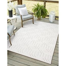 MyFlair Outdoorteppich &raquo;Haven, LAGERR&Auml;UMUNG!&laquo; rechteckig 8 mm H&ouml;he Rauten Motiv, Hoch-Tief Effekt, Outdoor geeignet, Balkon, Terrasse wei&szlig; Polypropylen B : 