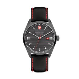 SWISS MILITARY HANOWA Herren Quarzuhr &raquo;Roadrunner&laquo; Armbanduhr, Herrenuhr, Swiss Made, Lederarmband, analog, Tag schwarz Einheitsgr&ouml;&szlig;e
