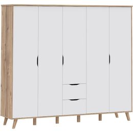 FORTE Kleiderschrank &raquo;Vankka, Dreht&uuml;renschrank, Viel Stauraum, skandinavischer Stil&laquo; Made in Europe, mit Einlegeb&ouml;den+Kleiderstangen+Schubladen,