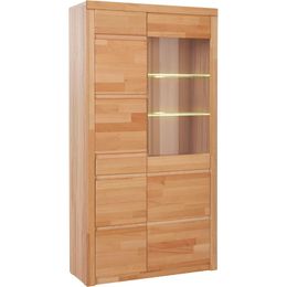 OTTO home Vitrine &raquo;Silkeborg&laquo; teilmassiv, sch&ouml;ne grifflose Optik beige Holz teilmassiv kernbuchenfarben, B/H/T: 90cm x 170cm x 35cm, T&uuml;ren: 2 Stk. 