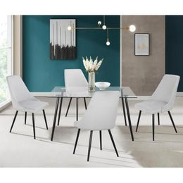 OTTO home Essgruppe &raquo;Danny-Malio&laquo; Set, Set 140 cm, 5 Stk. tlg. Glastisch 140x80 cm mit 4 St&uuml;hlen (Veloursstoff), Gestell aus Metall grau Glas, Metall,