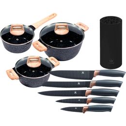 King Topf-Set &raquo;&raquo;ESSENTIAL&laquo; Aluminiumguss, Induktion, Antihaftbeschichtung&laquo; Set, 2 T&ouml;pfe, 1 Stieltopf, 3 Glasdeckel, 12 Stk. tlg. Aluminiumguss schwarz