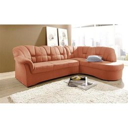 DOMO collection Ecksofa &raquo;Papenburg, zeitlose R&uuml;ckensteppung, elegante Armlehne, L-Form&laquo; mit Ottomane, wahlweise mit Bettfunktion orange Kunstleder 