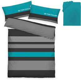 Tom Tailor HOME Bettw&auml;sche &raquo;Carl in Gr. 135x200 oder 155x220 cm&laquo; 3 Stk. mit GRATIS-Zugabe: Spannbettlaken, 100% Baumwolle, mit Rei&szlig;verschluss blau 