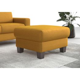 OTTO home Polsterhocker &raquo;Summer&laquo; inkl. Stauraum, Cord-Bezug, wengefarbene Holzf&uuml;&szlig;e gelb 100% Polyester B/H/T: 77cm x 48cm x 67cm, Breitcord,mit 