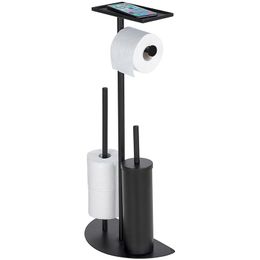 Wenko WC-Garnitur &raquo;Modell Cosenza Neo&laquo; aus Kunststoff Metall platzsparende 4-in-1 Standgarnitur mit Ablage, lackierter Stahl schwarz Kunststoff, 