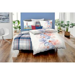 Kaeppel Bettw&auml;sche &raquo;Coral Reef&laquo; 2 Stk. Mit Korallen und Muscheln blau Seersucker, Obermaterial: 100% Baumwolle B/L: 155cm x 220cm, 1 Stk., 1 Stk., Seersucker,