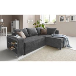 Collection AB Ecksofa &raquo;John L-Form, B: 226 cm&laquo; Schlaffunktion, Bettkasten, Regalelement & 2 Zierkissen, Federkern grau Microfaser PRIMABELLE (100% 