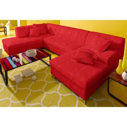 DOMO collection Wohnlandschaft &raquo;TURAH 297x195x75 cm, moderne Steppung&laquo; whlw. mit Bettfunktion, U-Form rot Microfaser PRIMABELLE (100% Polyester);