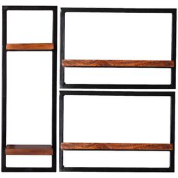 Sit Wandregal &raquo;Panama&laquo; Set schwarz Massivholz, Metall B/H/T: 80cm x 75cm x 25cm