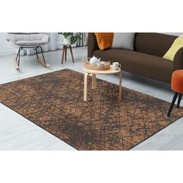 Kayoom Teppich &raquo;Kalea 225&laquo; rechteckig 8 mm H&ouml;he Flachgewebeteppich mit Relief-Design, Used-Look, moderne Farben gelb Polyester B : 80cm 1 Stk., 8mm, L: 150cm