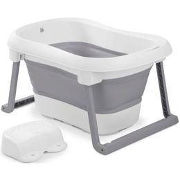 hauck Babybadewanne &raquo;Wash N Fold L, White/Stone&laquo; H&ouml;he 44 cm Standbeine w&auml;rmeempfindlicher Ablaufstopfen zusammenfaltbar Faltbadewanne mit 