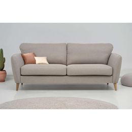OTTO home 3-Sitzer &raquo;MARSEILLE 3er Sofa 206 cm, Cord, Flachgewebe, Struktur, Webstoff&laquo; Massivholzbeine Eiche, Landhausstil, Wellenunterfederung beige 