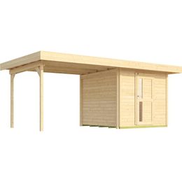 Weka Gartenhaus &raquo;Designhaus 172 B&laquo; mit Anbaudach beige Massivholz Fu&szlig;boden im Gartenhaus, ohne Dacheindeckung