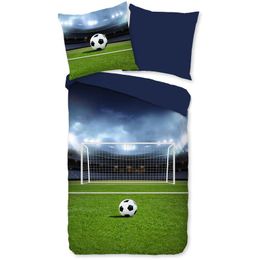 PURE luxury collection Kinderbettw&auml;sche &raquo;Jasper&laquo; 2 Stk. Mikrofaser, 135x200, Pflegeleicht, Wendeoptik, Kind, Junge, Fu&szlig;ball gr&uuml;n Microfaser, 