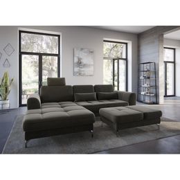 Sit & More sit&more Ecksofa &raquo;Bendigo L-Form&laquo; inklusive Sitztiefenverstellung, Bodenfreiheit 12 cm, in 2 Fu&szlig;farben grau B/H/T: 284cm x 84cm x 175cm, Samtoptik,