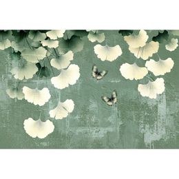 queence Leinwandbild &raquo;Gingko mit Schmetterlingen, Canvas Bild von Hand bespannt&laquo; 1 Stk. tlg. Zeitlose Ginkgo-Motive in hellen Farben gr&uuml;n B/H/T: 40cm 