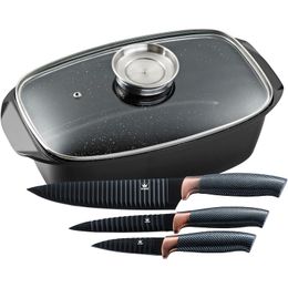 King Br&auml;ter &raquo;5 Liter&laquo; Set, 3 K&uuml;chenmesser im Geschenketui, 5 Stk. tlg. Aluminiumguss schwarz 5 l + H&ouml;he 16,5cm