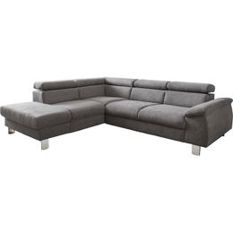 COTTA Ecksofa &raquo;Komaris L-Form, B: 249 cm&laquo; mit Kopfteilverstellung, optional Schlaffunktion, Bettkasten & Licht grau Microfaser PRIMABELLE (100% 