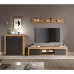 OTTO home Wohnwand &raquo;AOSTA, Breite 255cm, 3-teilige Wohn-Kombination&laquo; bestehend aus: Highboard, Lowboard, Wandboard, 3 Stk. tlg. grau Holzwerkstoff B/H